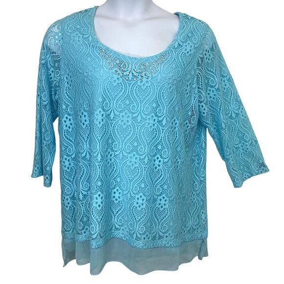 JM Collection | Tops | Jm Collection Crochet Beaded Tunic Top Woman 2x ...